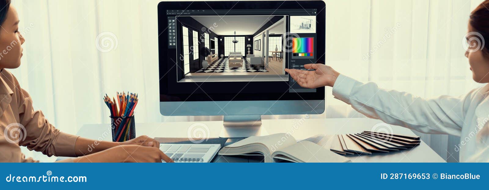 Group of Interior Architect Designer Discussing Together with Software ...