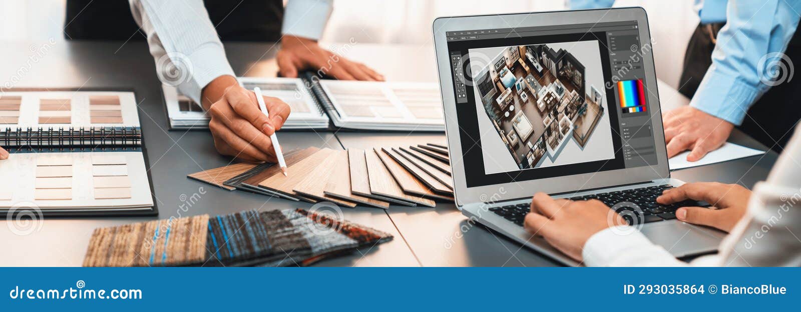 Group of Interior Architect at Table Choosing Material Selection ...