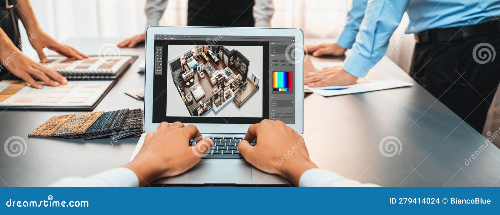 Group of Interior Architect at Table Choosing Material Selection ...