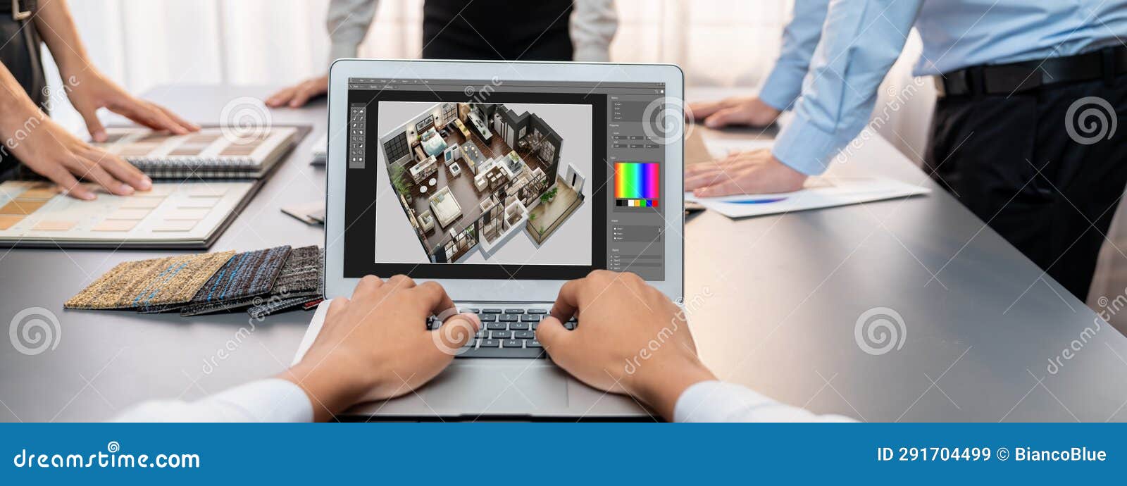 Group of Interior Architect at Table Choosing Material Selection ...
