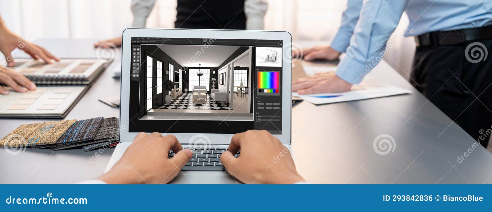 Group of Interior Architect at Table Choosing Material Selection ...