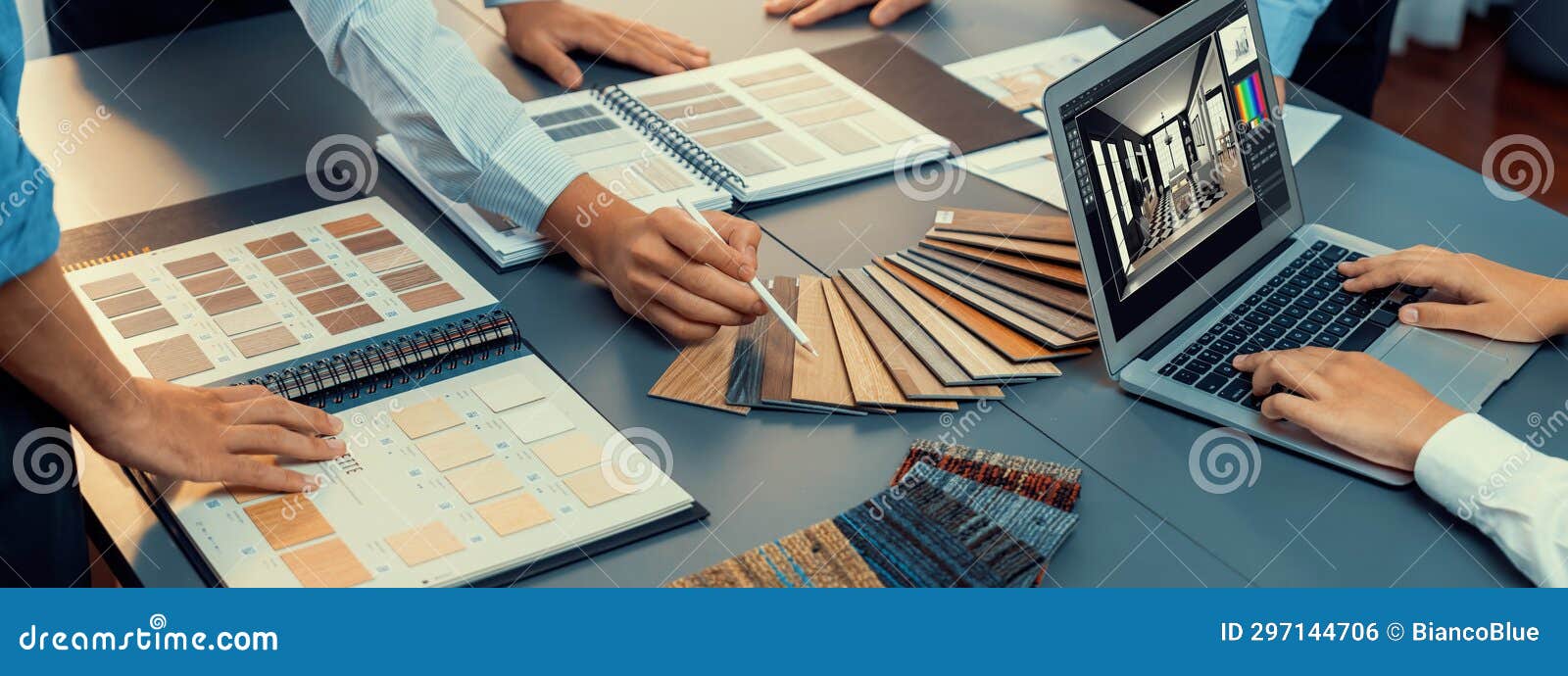 Group of Interior Architect at Table Choosing Material Selection ...
