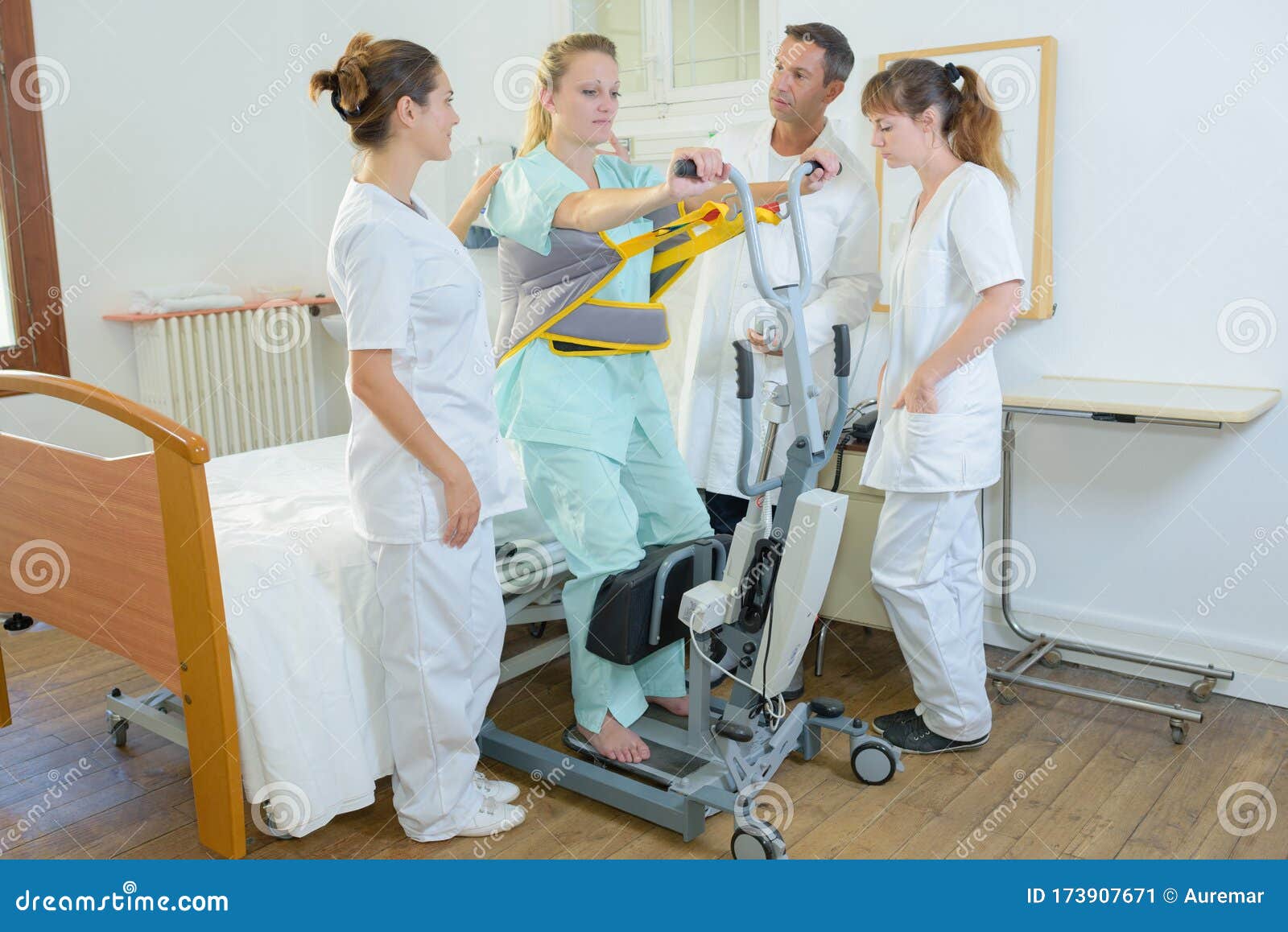 Group Interns Training with Equipment for Mobility Stock Image - Image ...