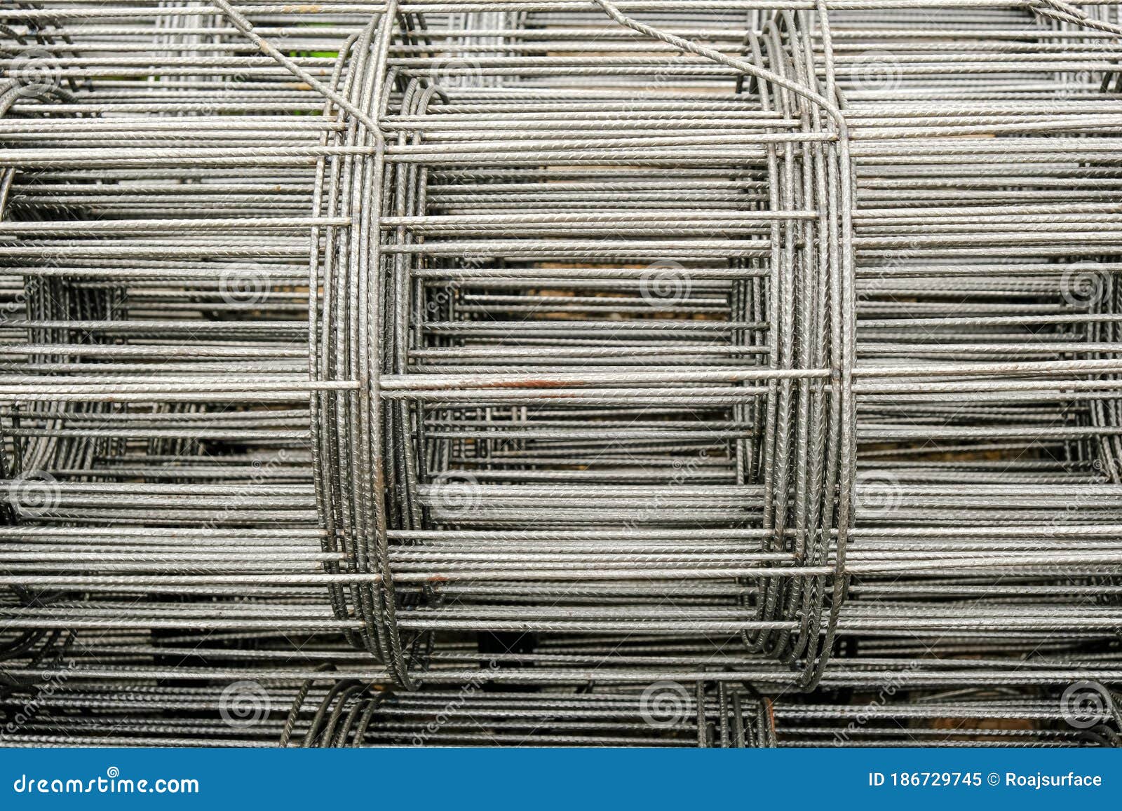 Group of Iron Steel Structures Roll Square Net on Soil. Prepare for ...