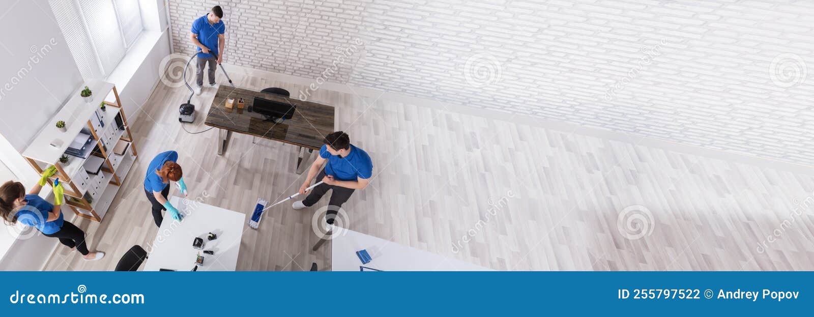 Group of Janitors Cleaning the Office Stock Photo - Image of mopping ...
