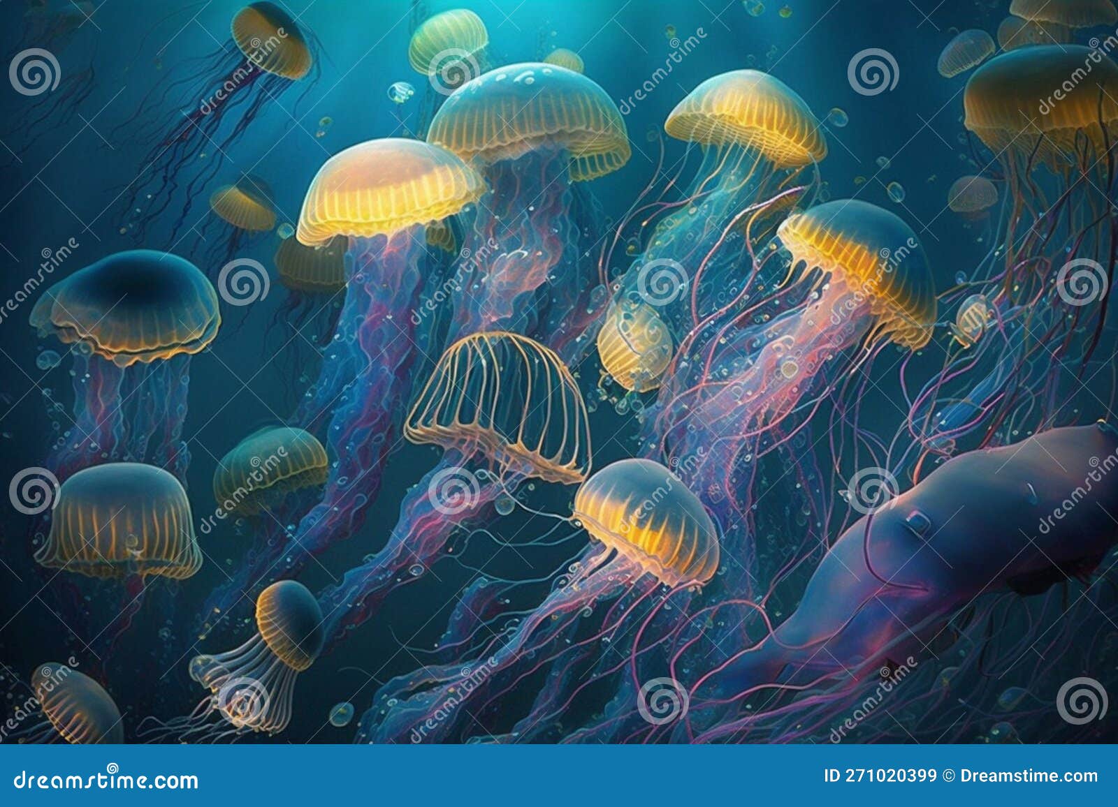 A Group of Jellyfish in the Ocean Stock Illustration - Illustration of ...