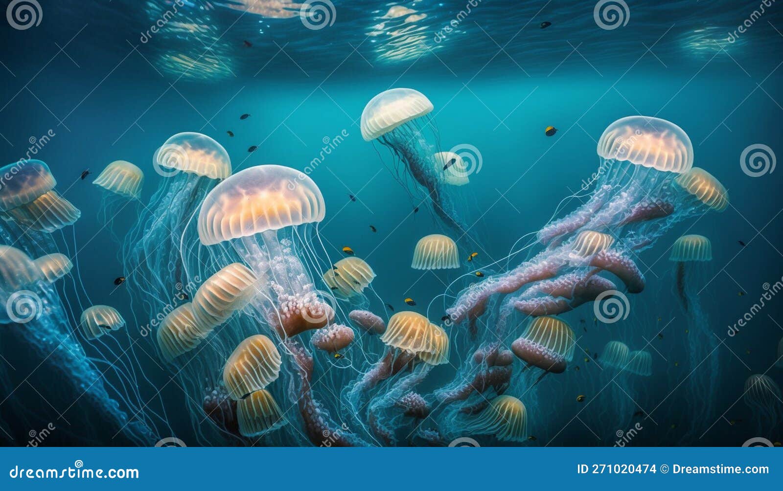 A Group of Jellyfish in the Ocean Stock Illustration - Illustration of ...
