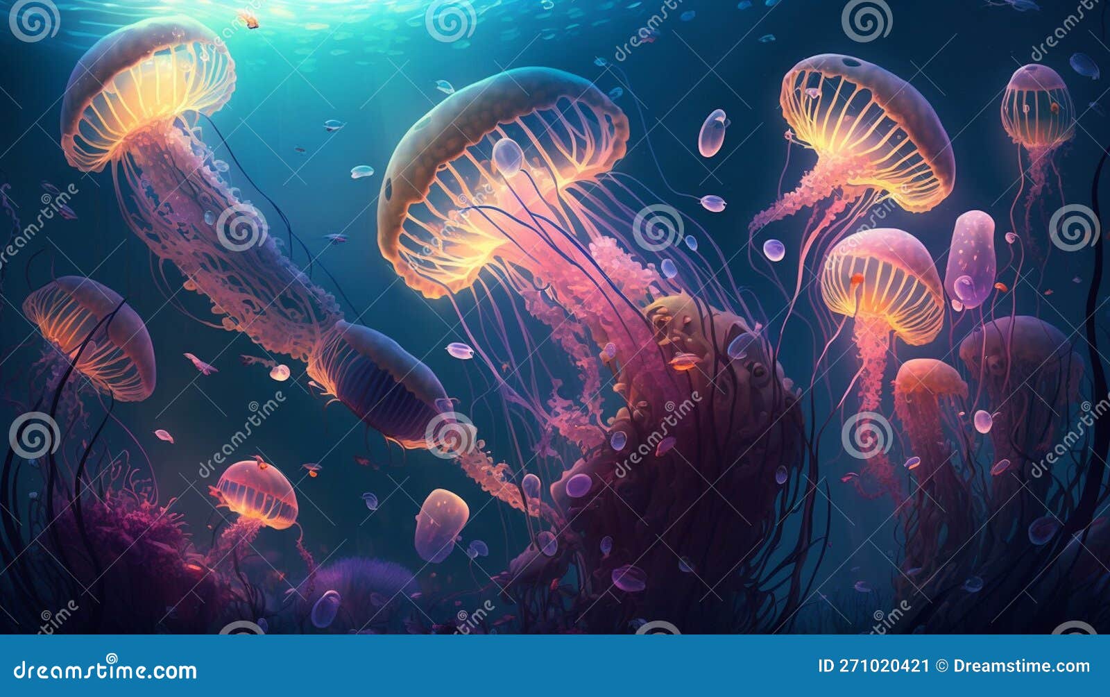 A Group of Jellyfish in the Ocean Stock Illustration - Illustration of ...