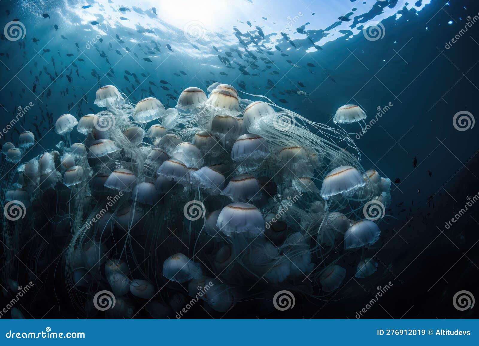 Group of Jellyfish Swimming in Formation Stock Illustration ...