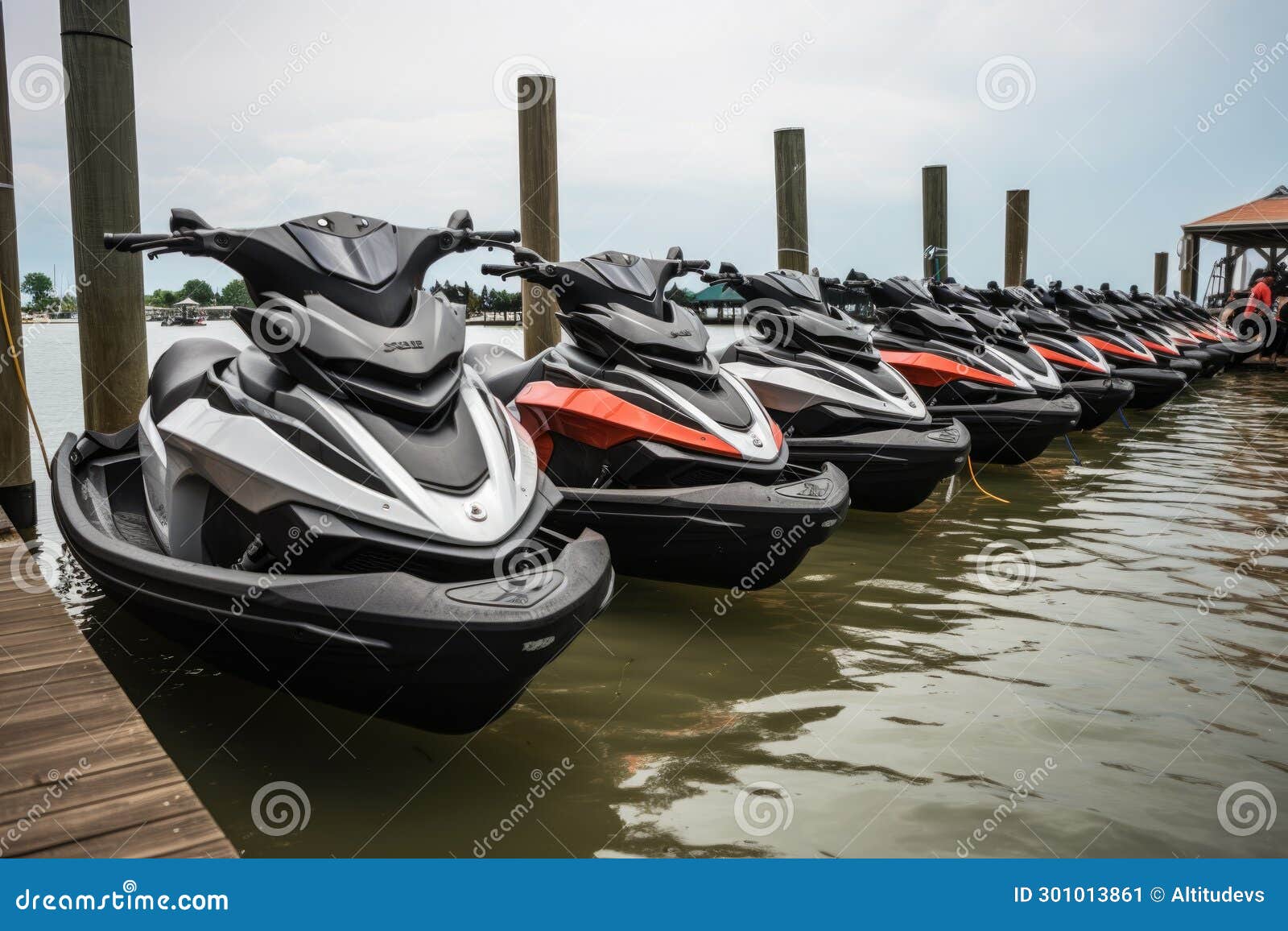 A Group of Jet Skis Lined Up at the Starting Point, Ready To Race Stock ...