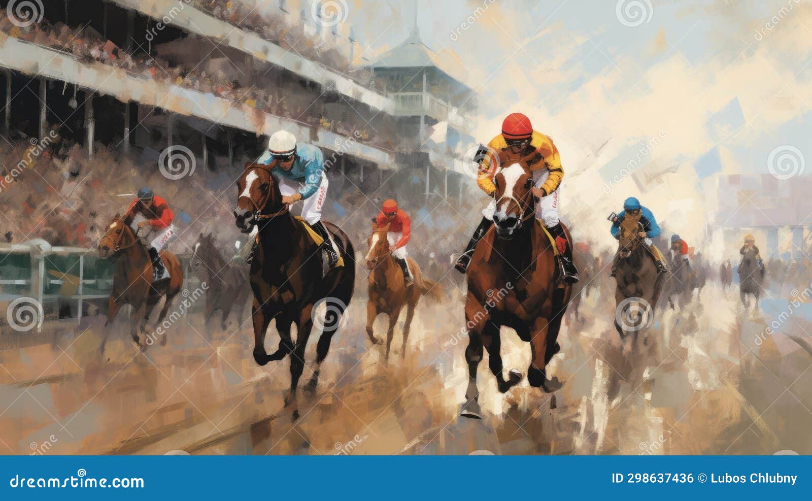 Jockeys Riding Racehorses On A Fast Speed, Flat Style Vector ...