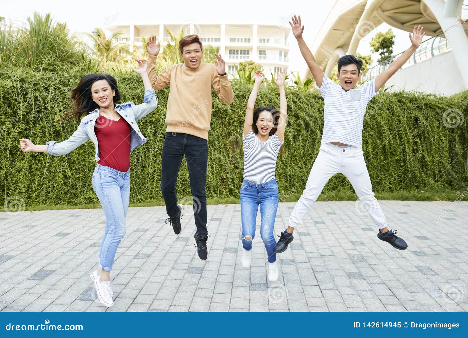 Group of Joyful Jumping Young People Stock Image - Image of people ...
