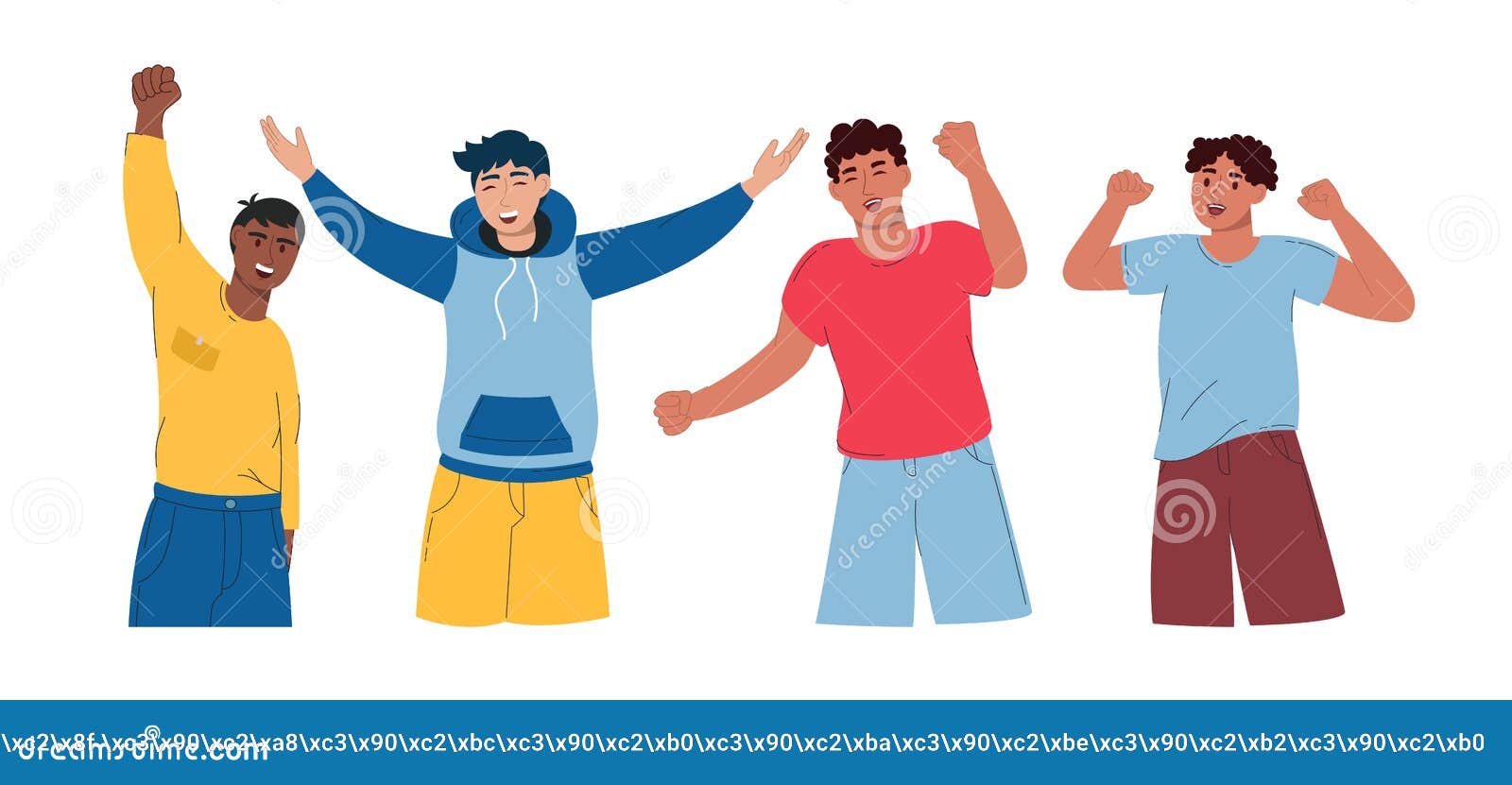 A Group of Joyful Men of Different. they Raise Their Hands and Rejoice ...
