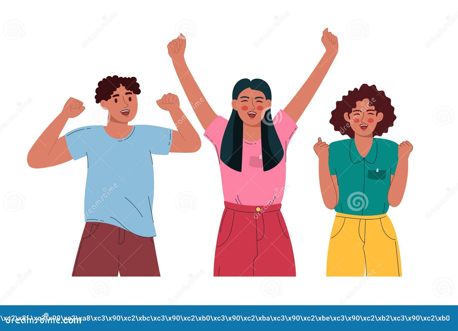 A Group of Joyful People of Different. they Raise Their Hands and ...