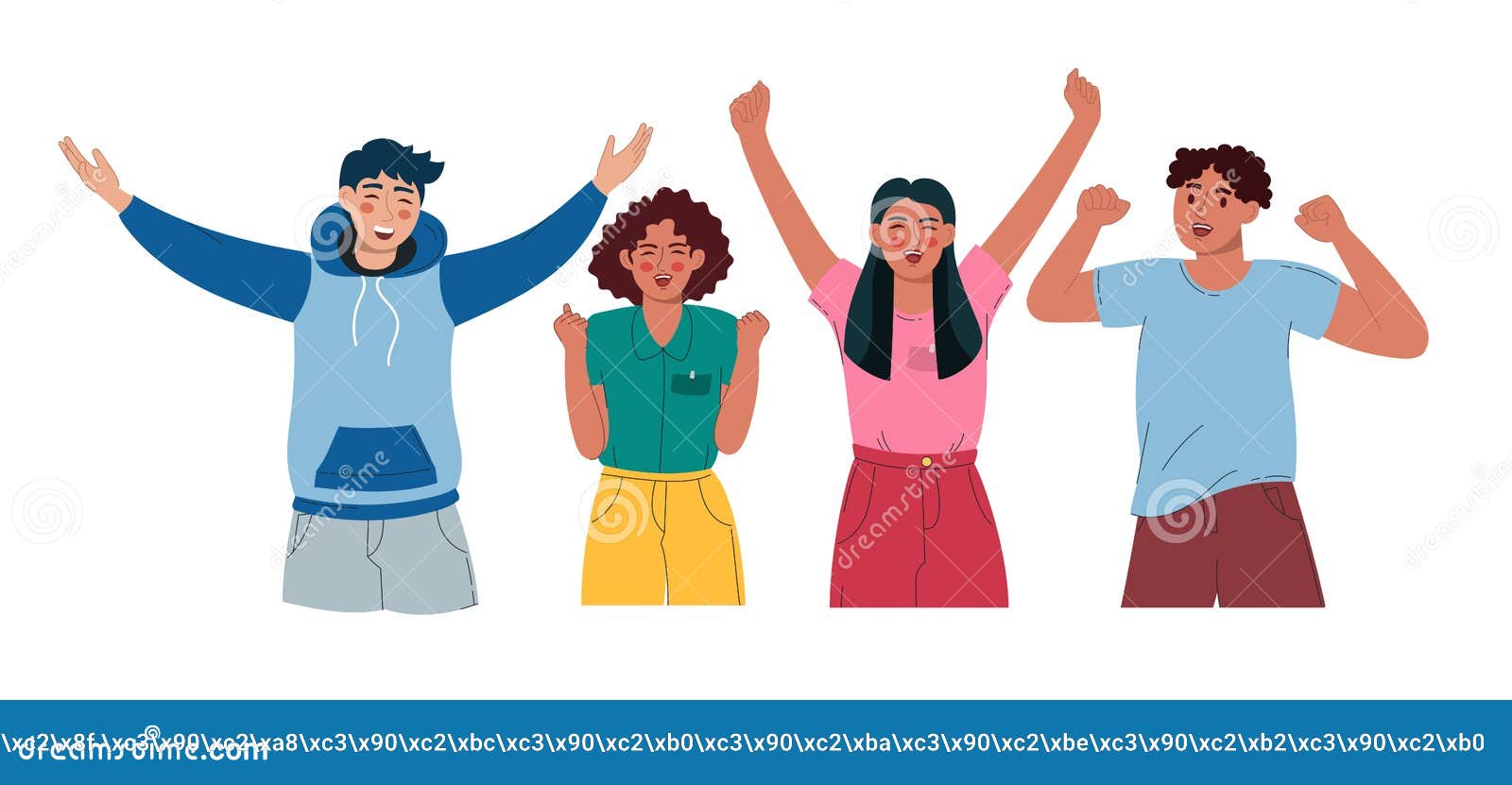 A Group of Joyful People of Different. they Raise Their Hands and ...