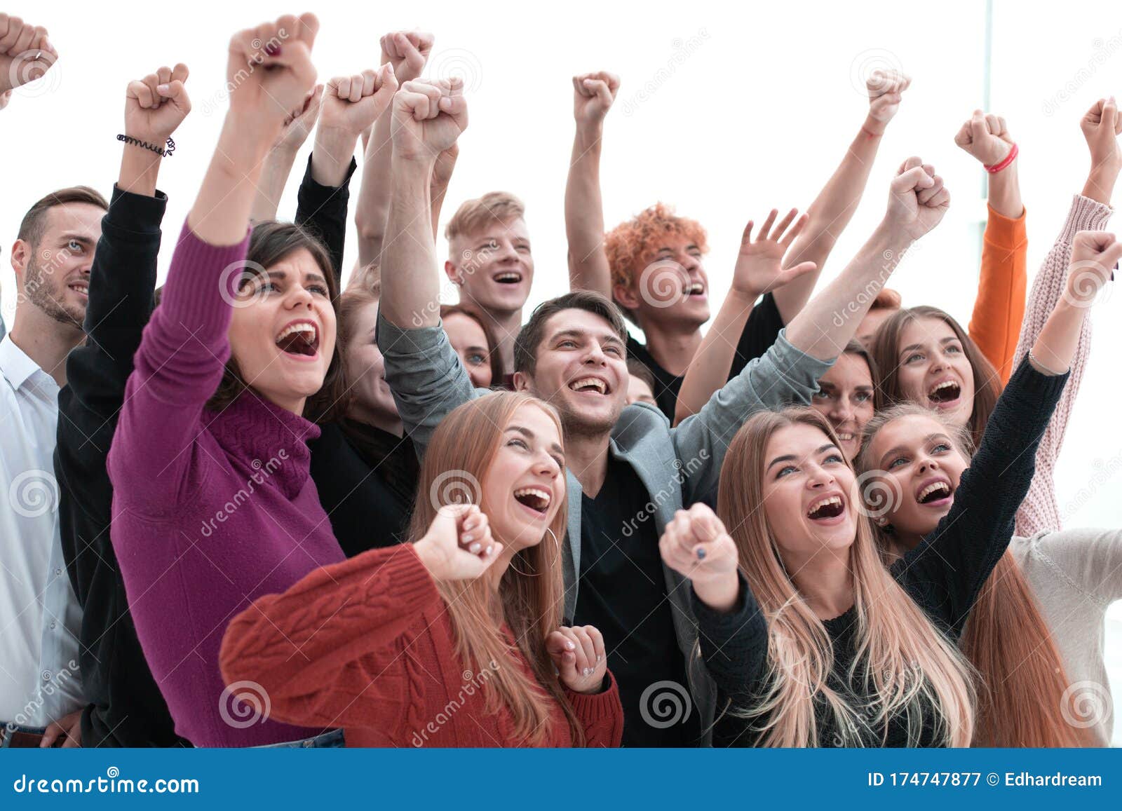 Group of Jubilant Young People Looking Forward Stock Image - Image of ...