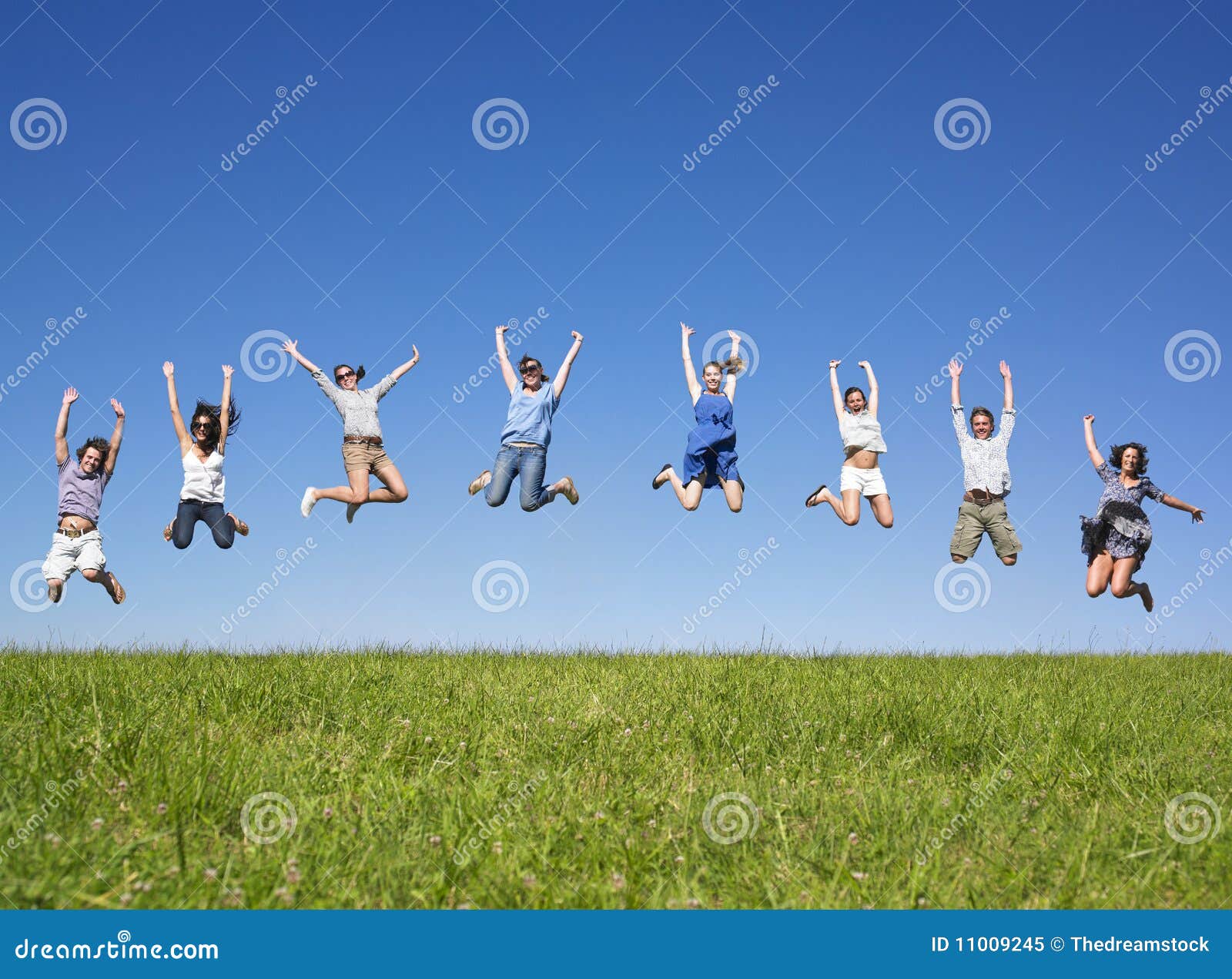Group jumping stock image. Image of friendship, blue - 11009245