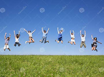 Group jumping stock image. Image of friendship, blue - 11009245