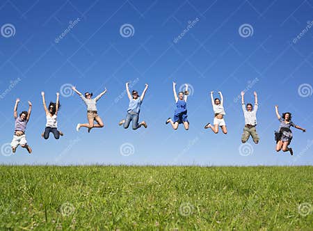 Group jumping stock image. Image of friendship, blue - 11009245