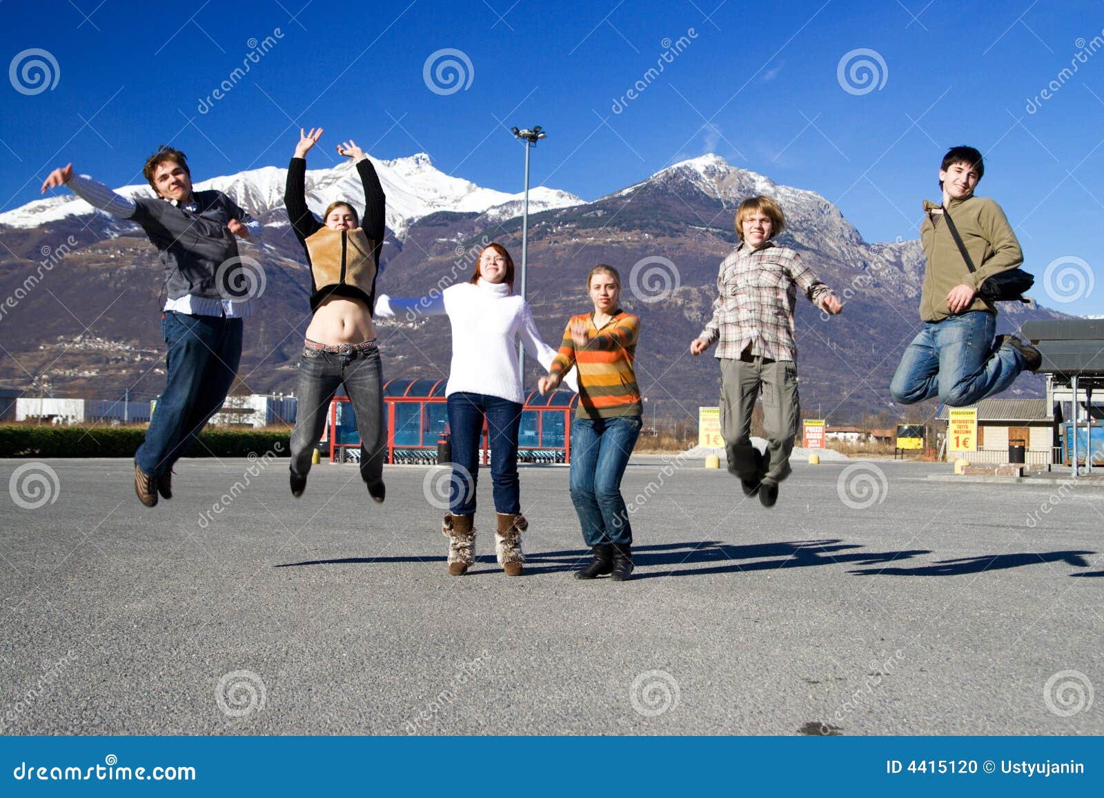 Group of jumping people stock photo. Image of snow, hill - 4415120