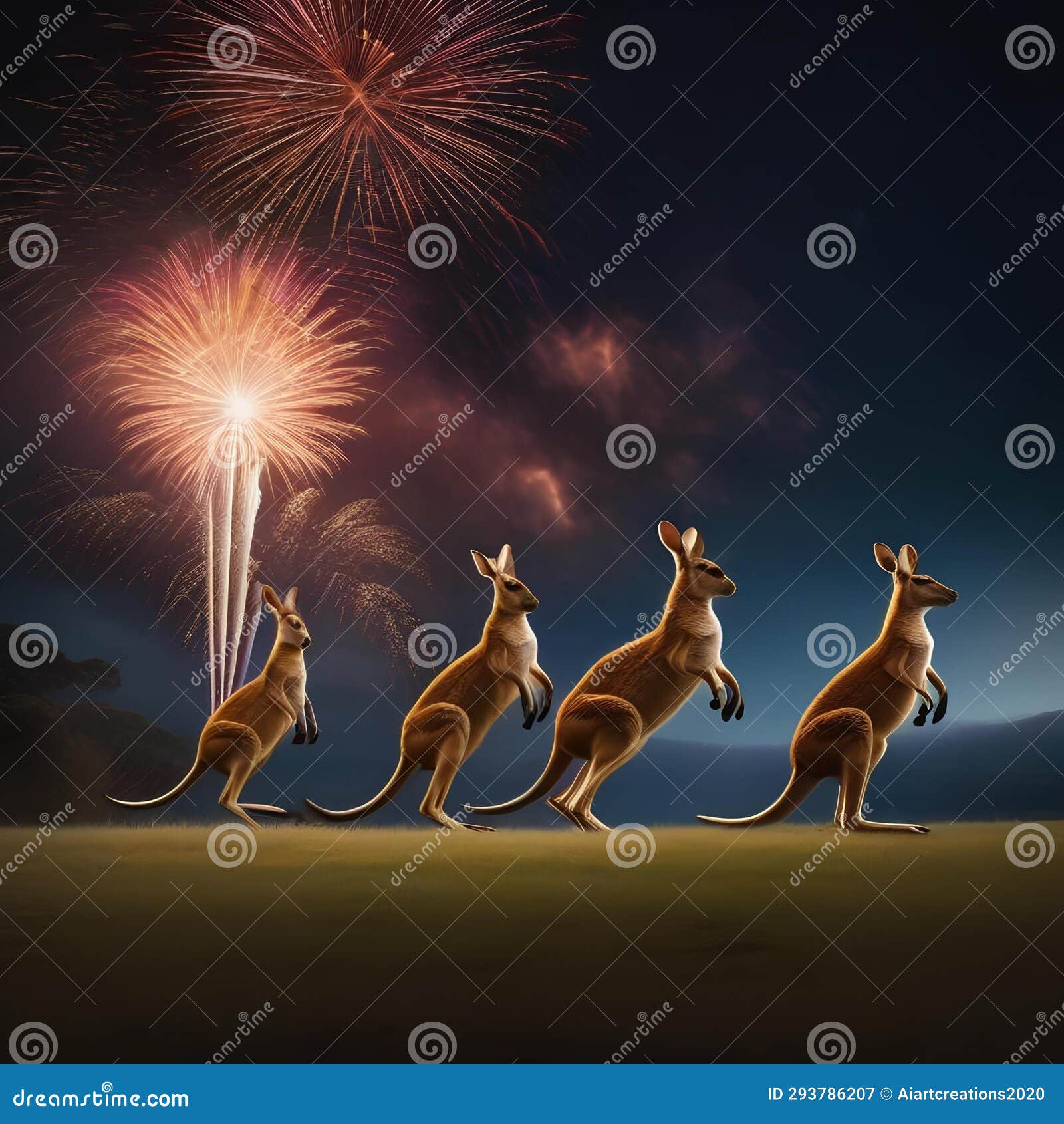 A Group of Kangaroos Bouncing High into the Air, Forming a Spectacular ...