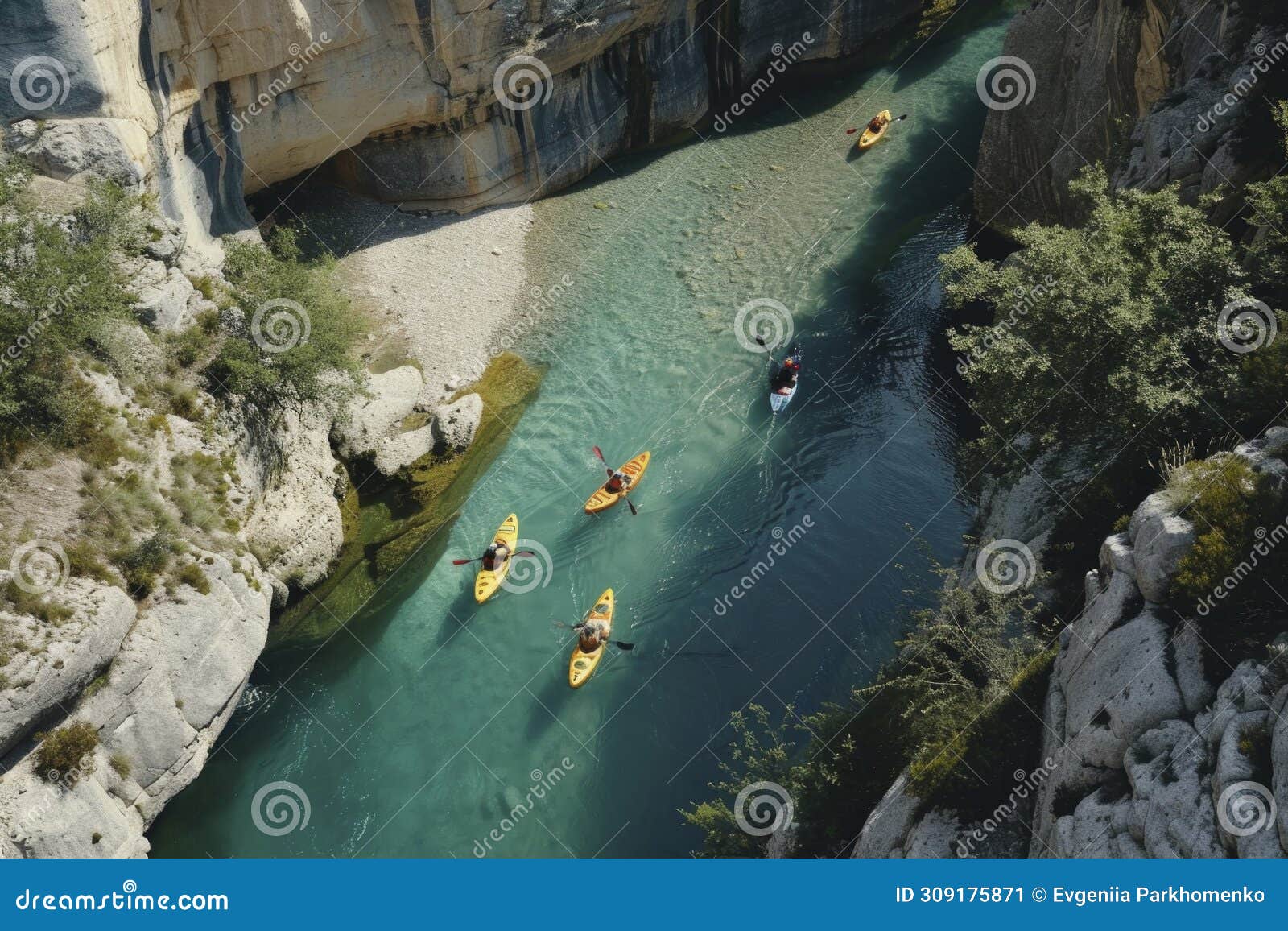Group Kayaking Adventure in a Scenic Canyon River Stock Image - Image ...