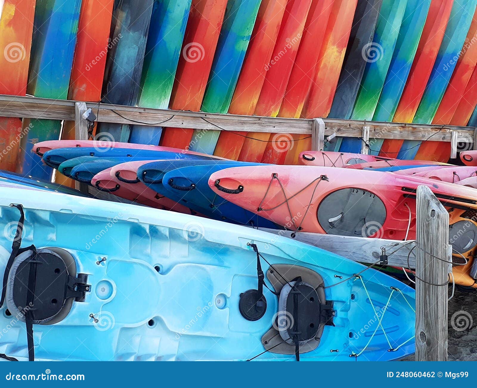 Group Of Kayaks Stacked Both Vertically And Horizontally Stock ...