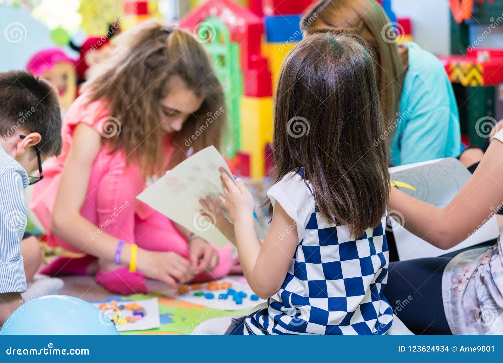 Group of Kids Applying Colorful Plasticine during Educational Activity ...