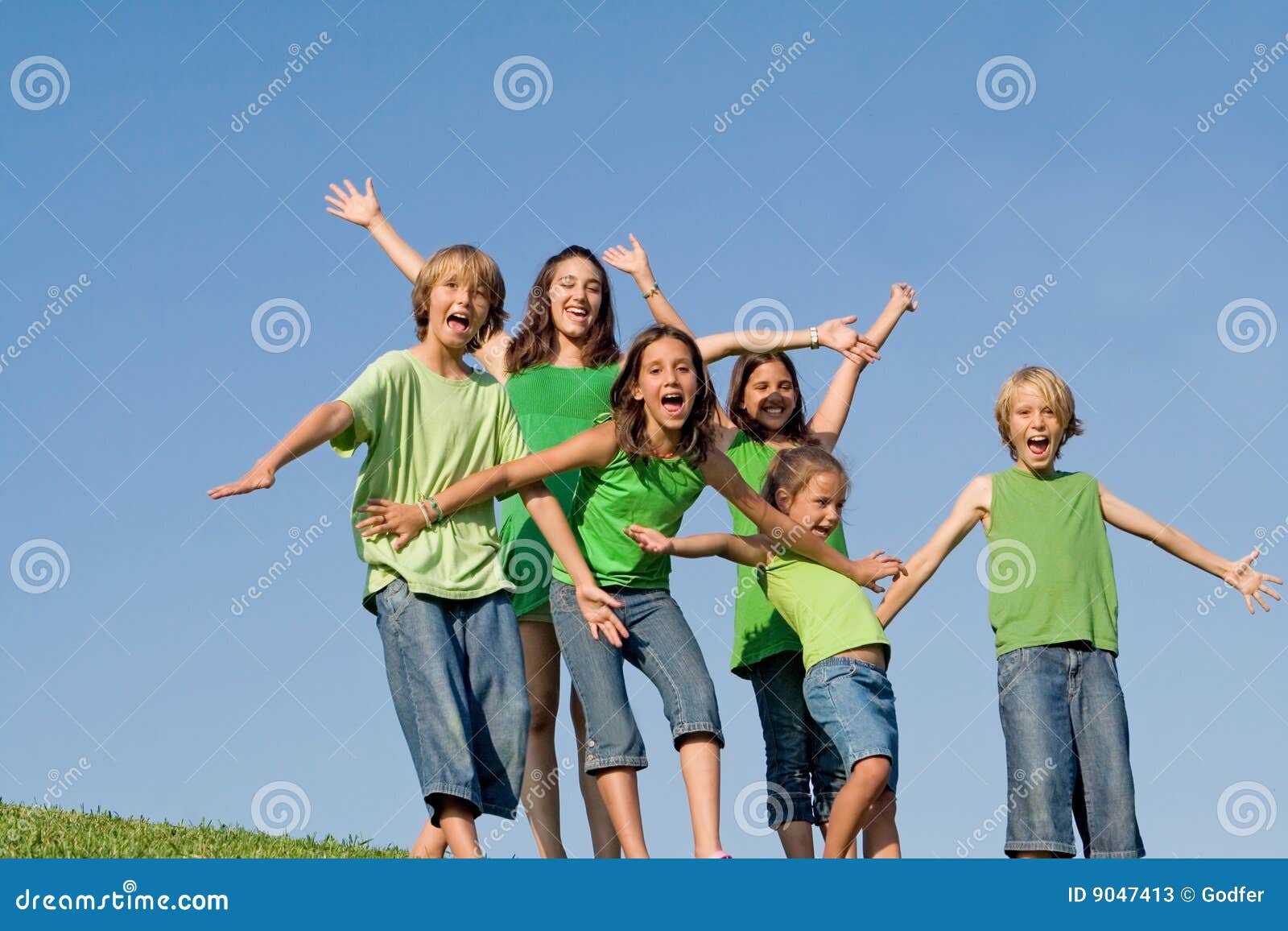 Group of Kids Arms Raised or Outstretched Stock Image - Image of boys ...