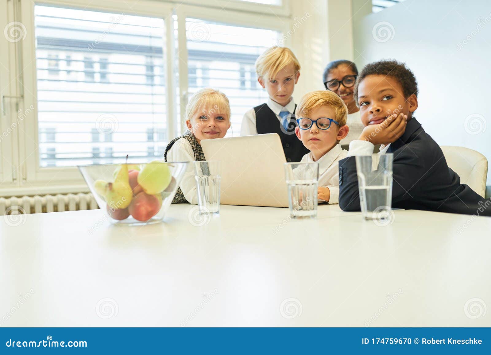 Group of Children As a Business Team at Laptop Computer Stock Photo ...