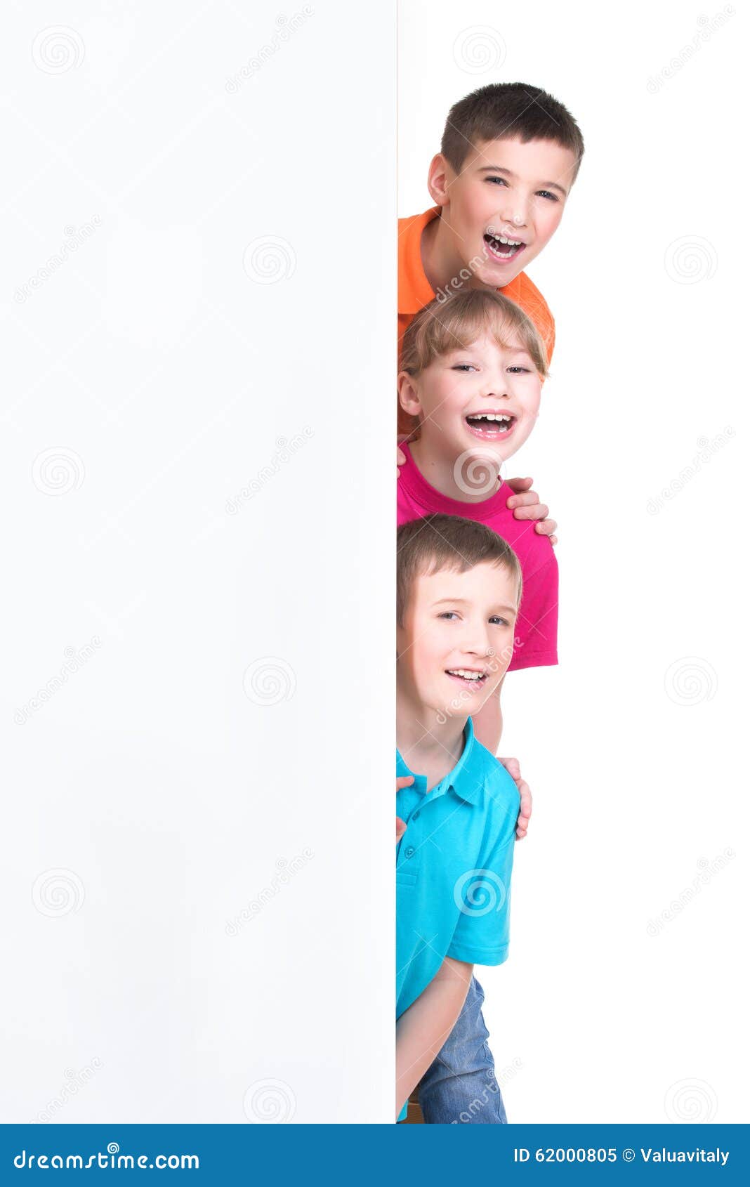 Group of Kids Behind White Banner. Stock Image - Image of board ...