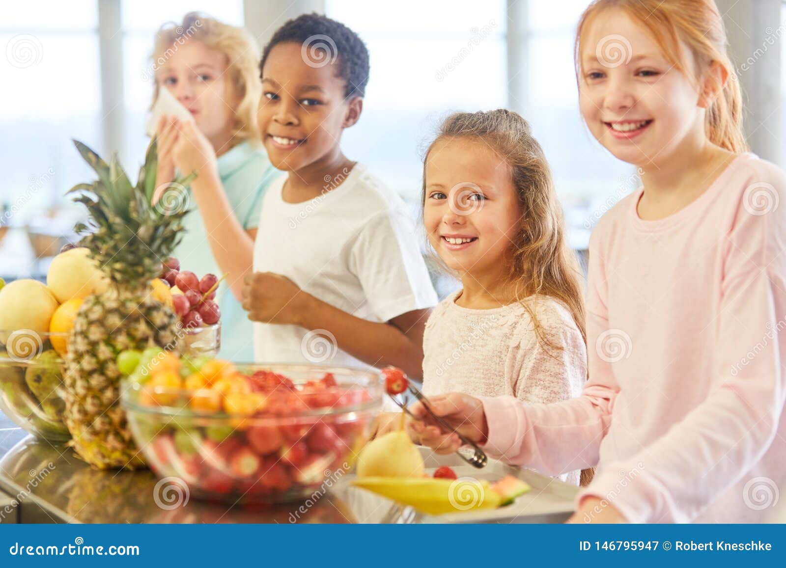 Group of Kids at the Buffet of Elementary School Stock Image - Image of ...