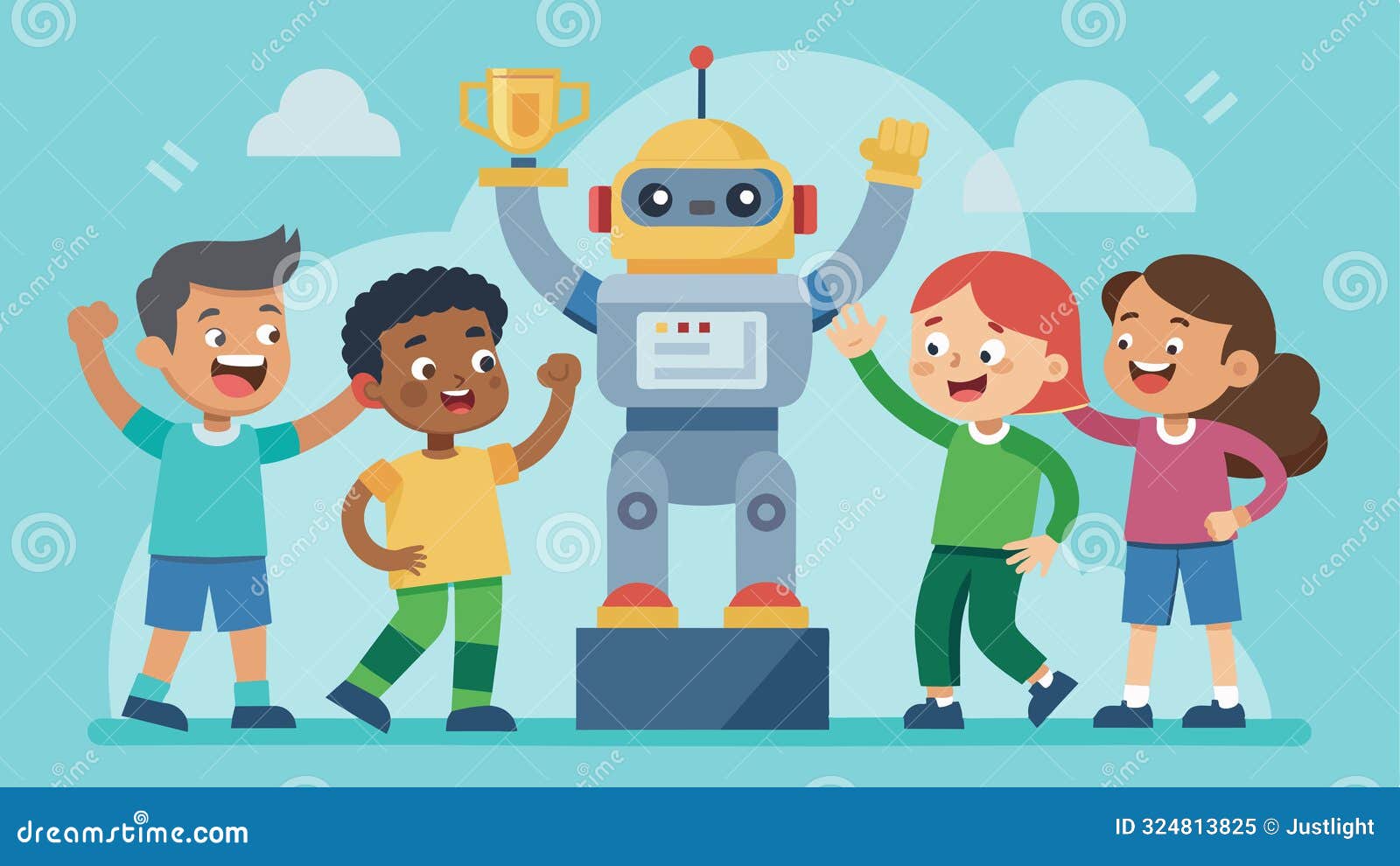 A Group of Kids Cheering on Their Teammates Robot As it Performs a ...