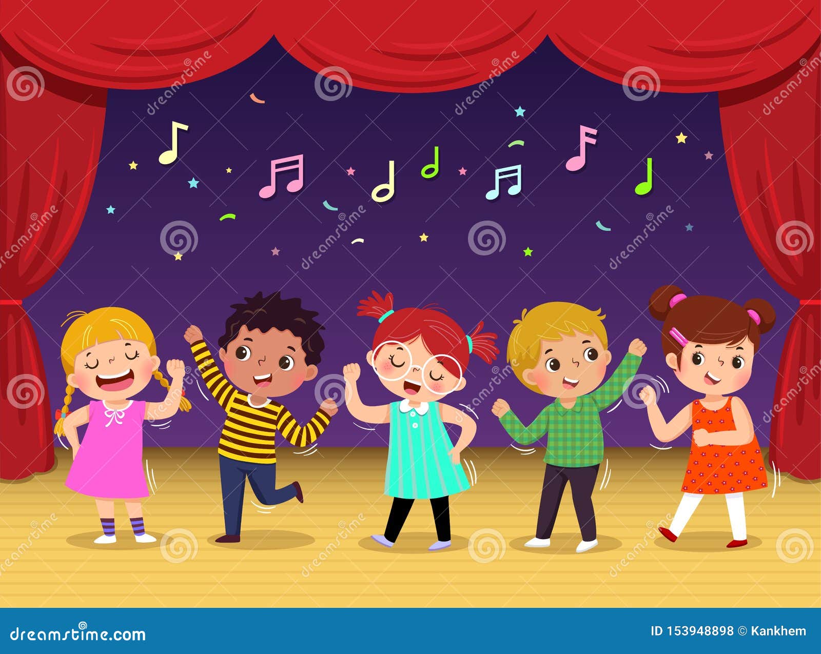 Group of Kids Dancing and Singing a Song on the Stage. Children’s ... Group of Kids Dancing and Singing a Song on the Stage. Children’s ...