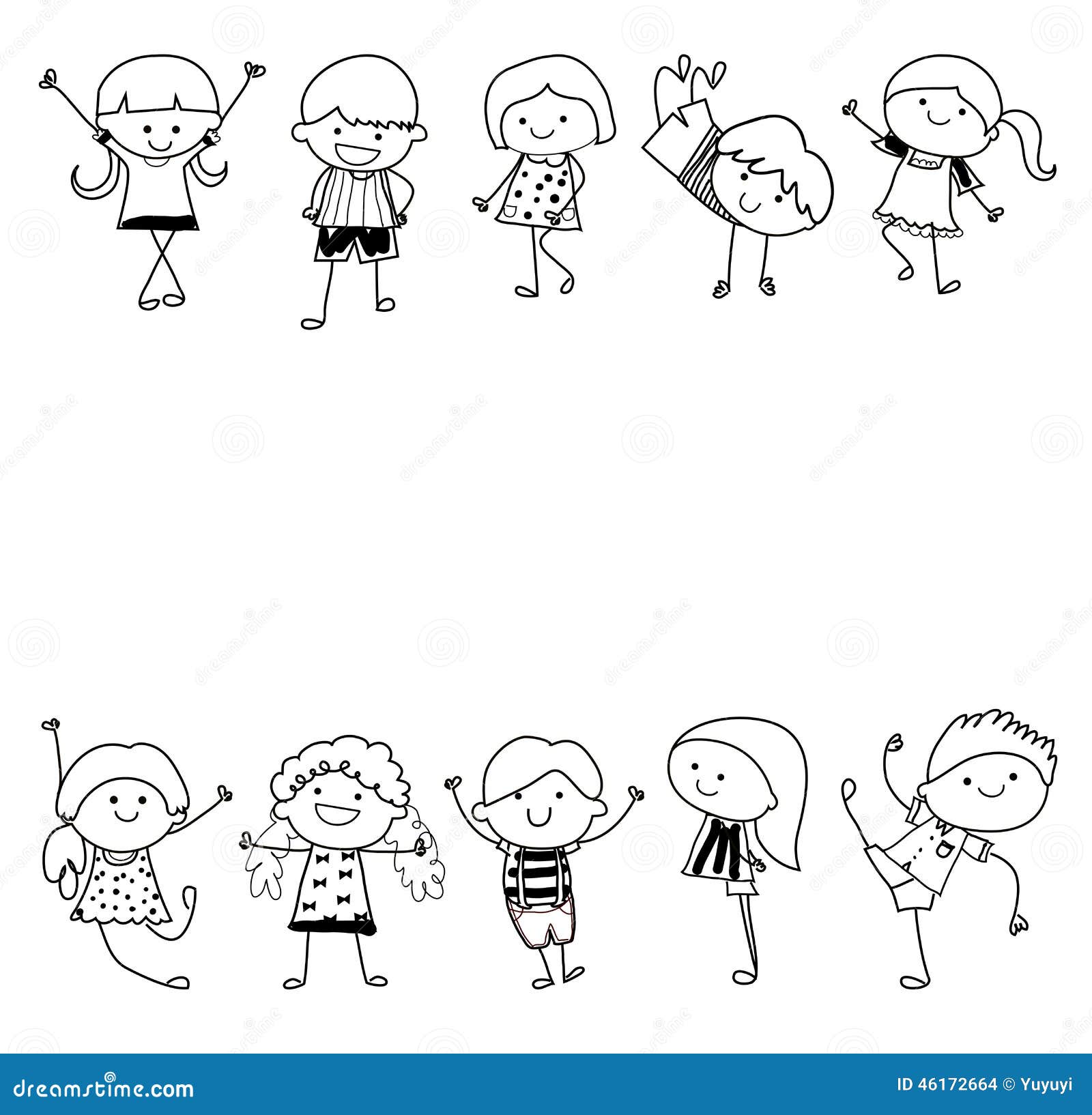 Group of Kids,drawing Sketch Stock Vector - Illustration of cartoon ...