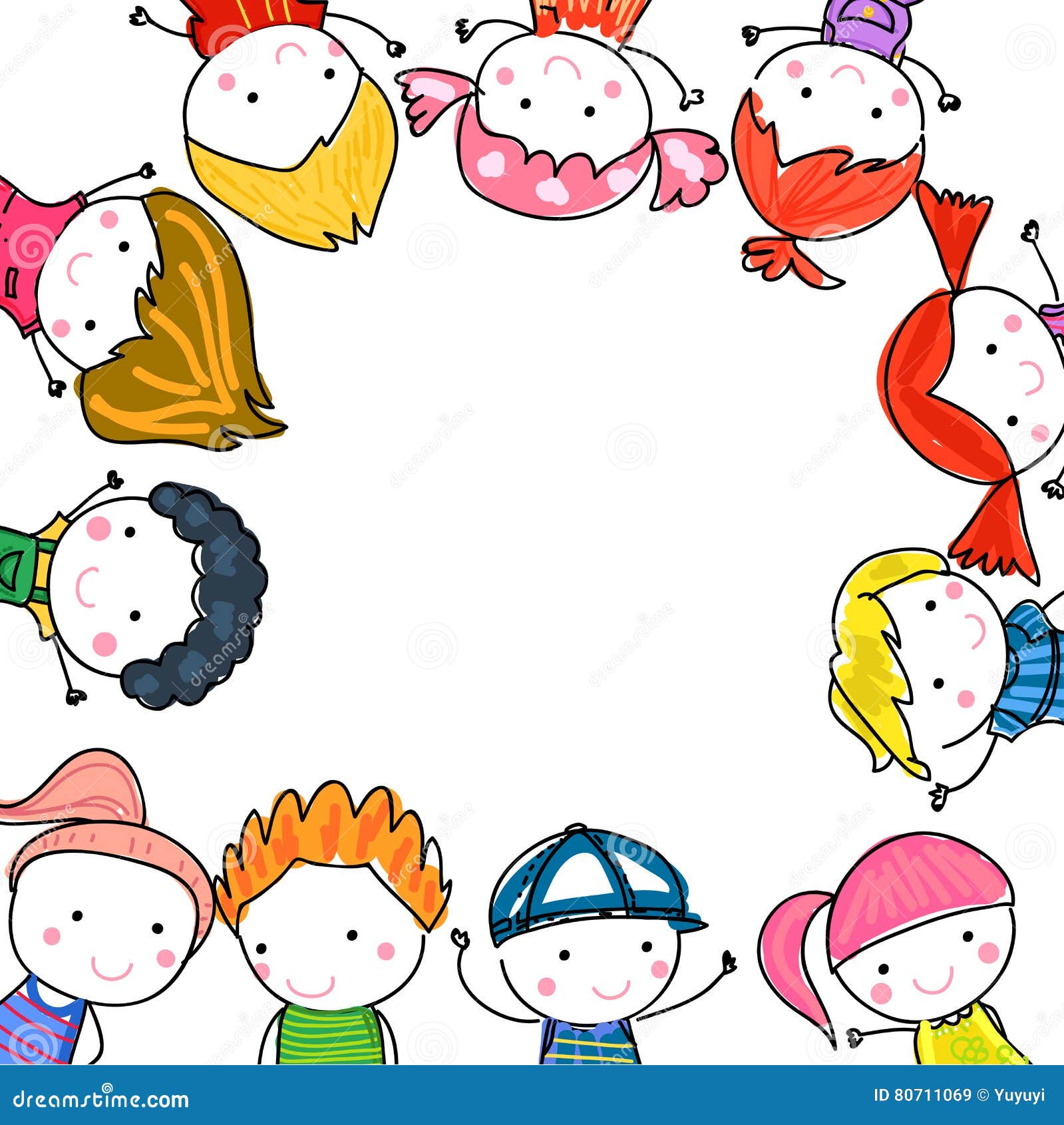 Group of Kids, Drawing Sketch Stock Vector - Illustration of smile ...