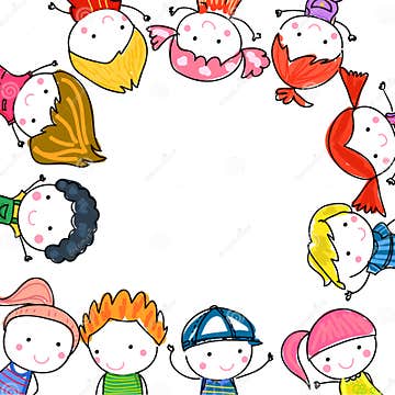 Group of Kids, Drawing Sketch Stock Vector - Illustration of smile ...