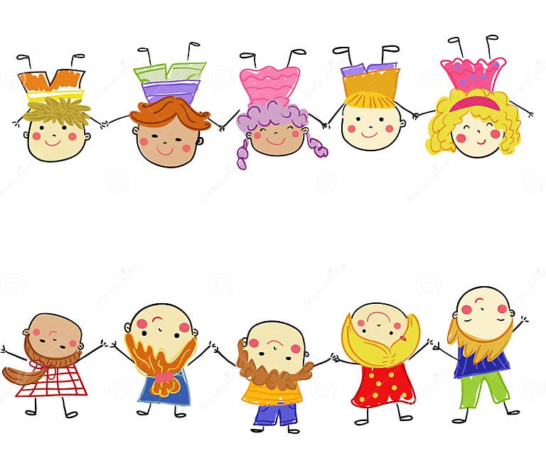 Group of Kids,drawing Sketch Stock Illustration - Illustration of ...