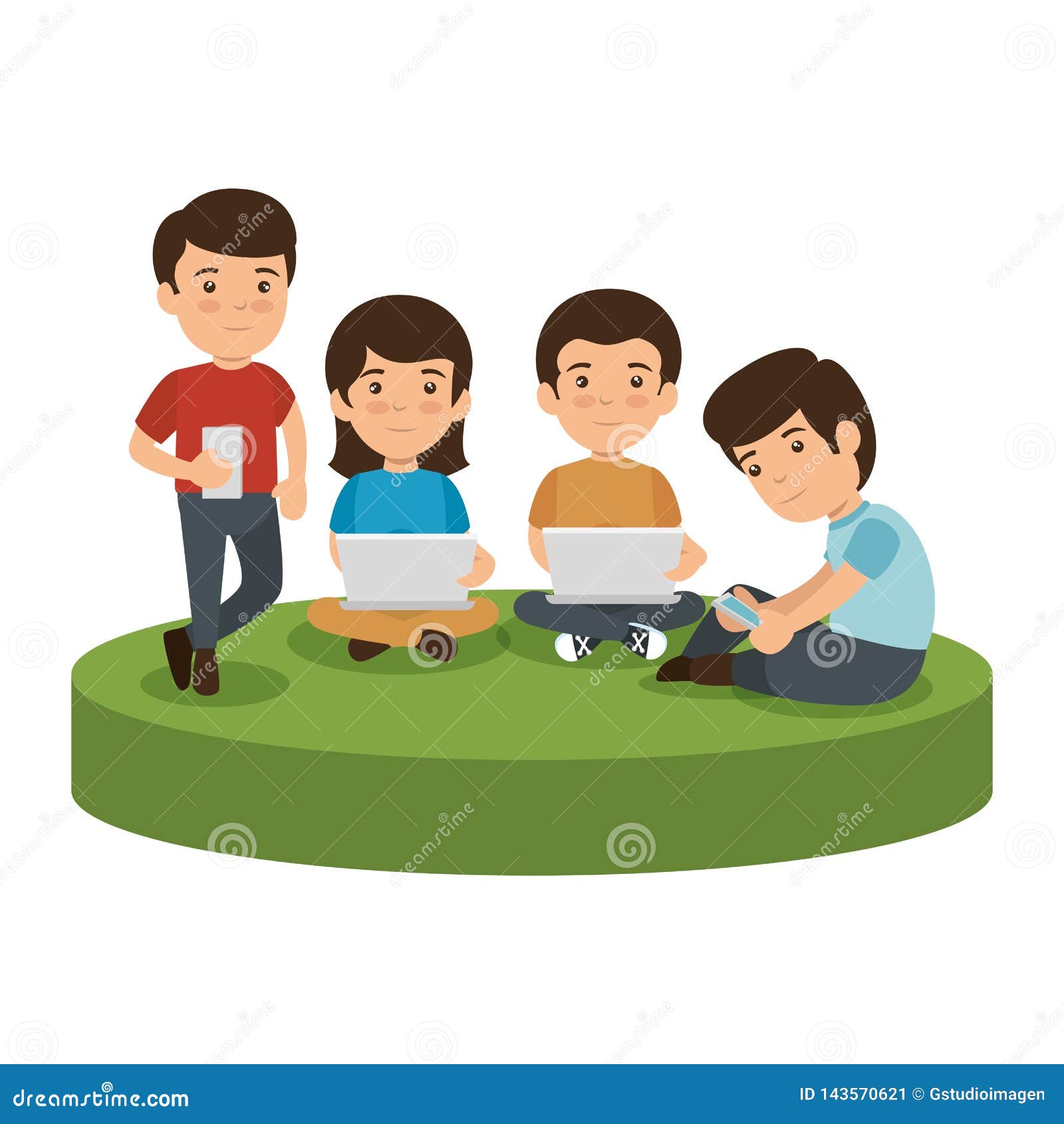 Group of Kids with Electronic Devices Stock Vector - Illustration of ...
