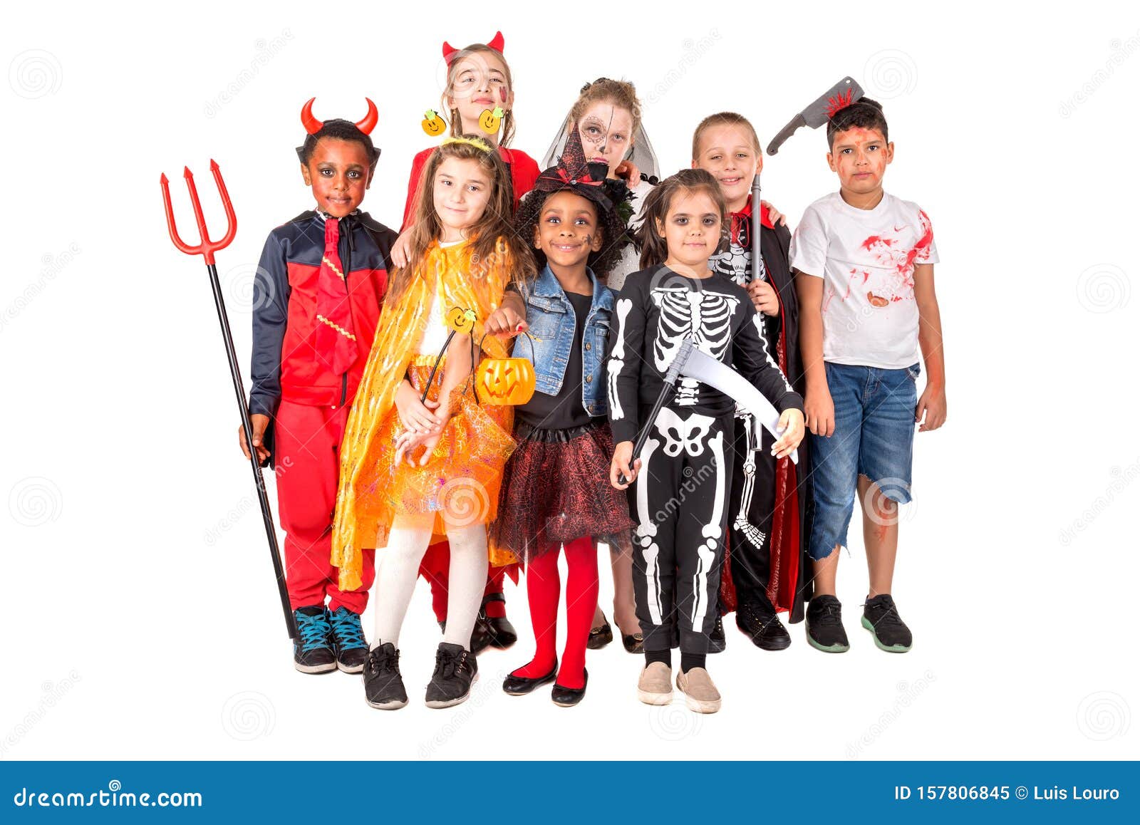 Group of Kids in Halloween Costumes Stock Image - Image of evil, human ...