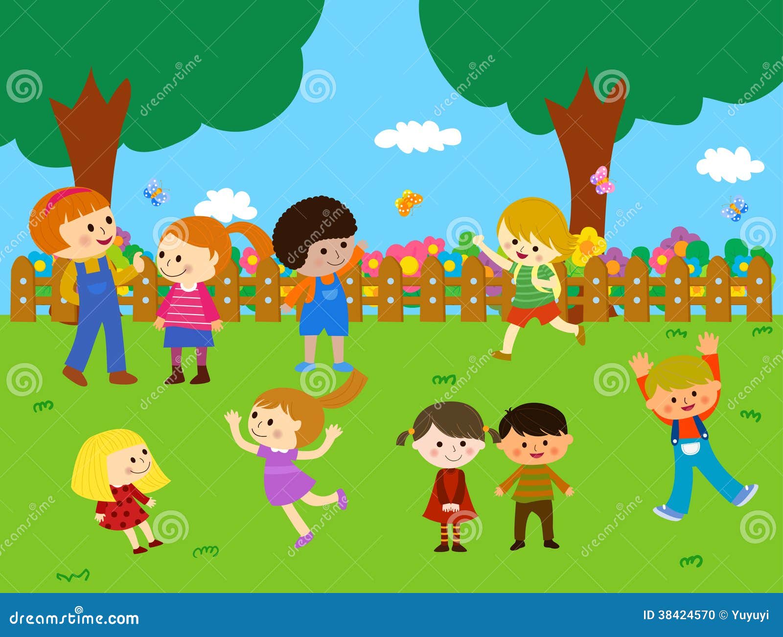 Group of kids having fun stock vector. Illustration of childhood - 38424570