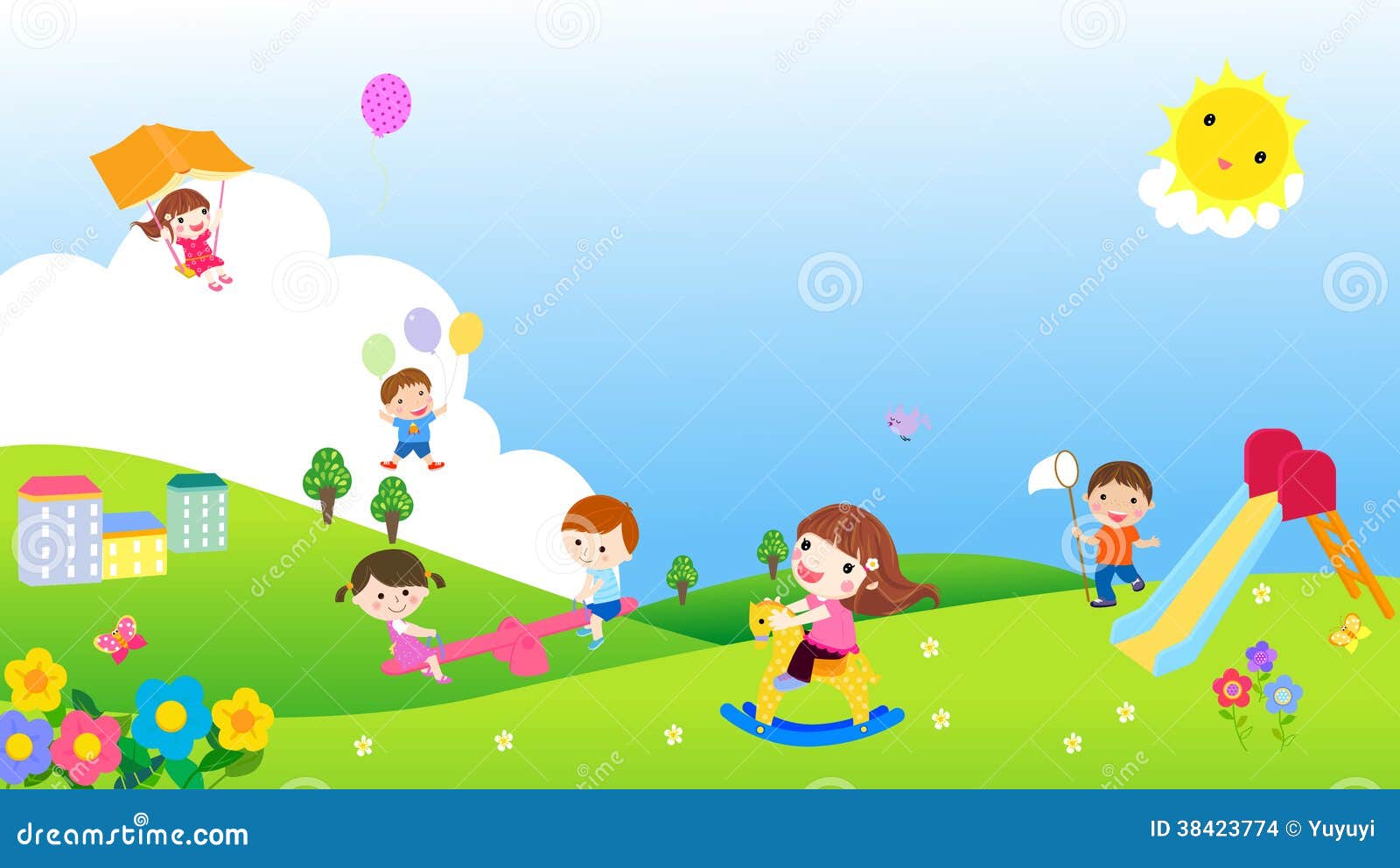 Group of Kids Having Fun and Banner Stock Vector - Illustration of ...