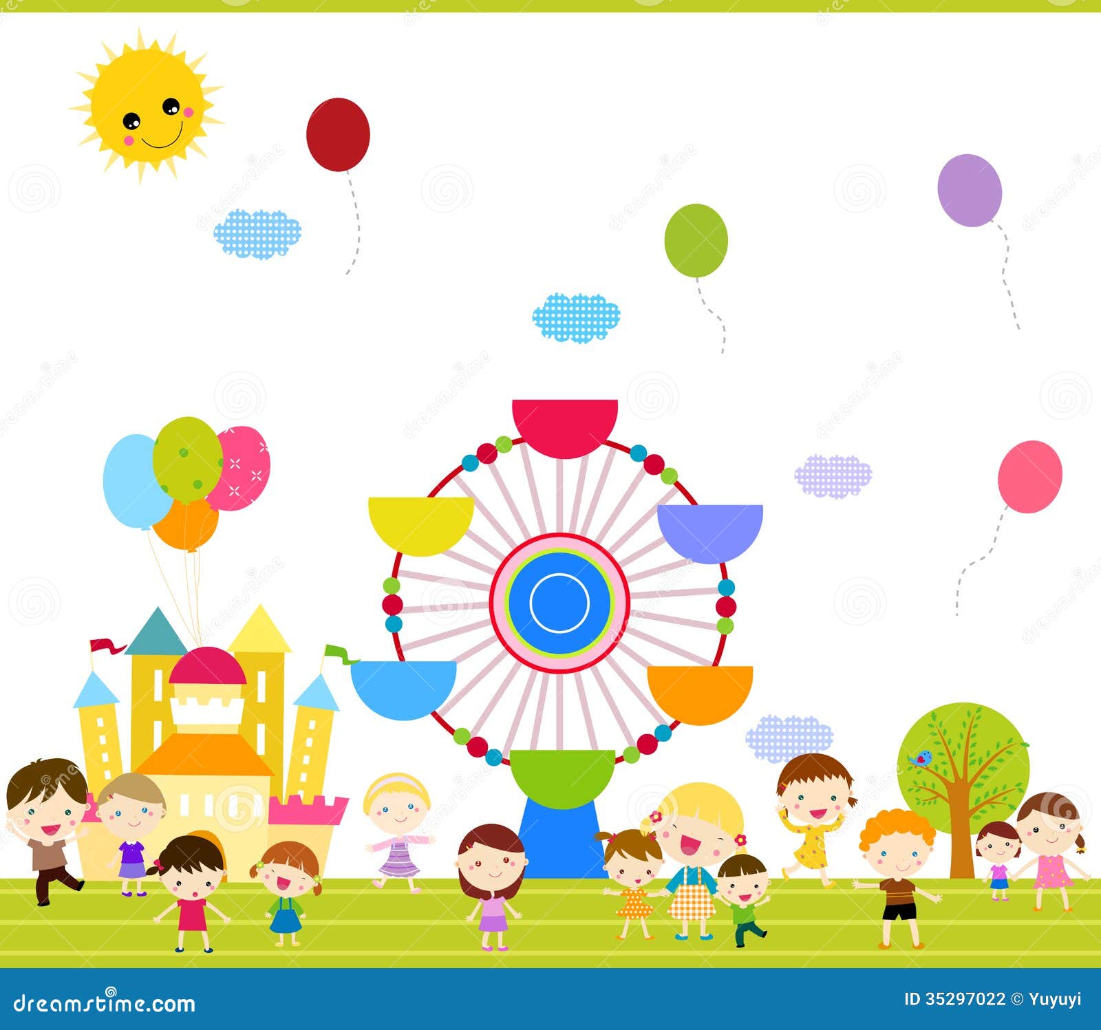 Group of kids having fun stock vector. Illustration of happy - 35297022