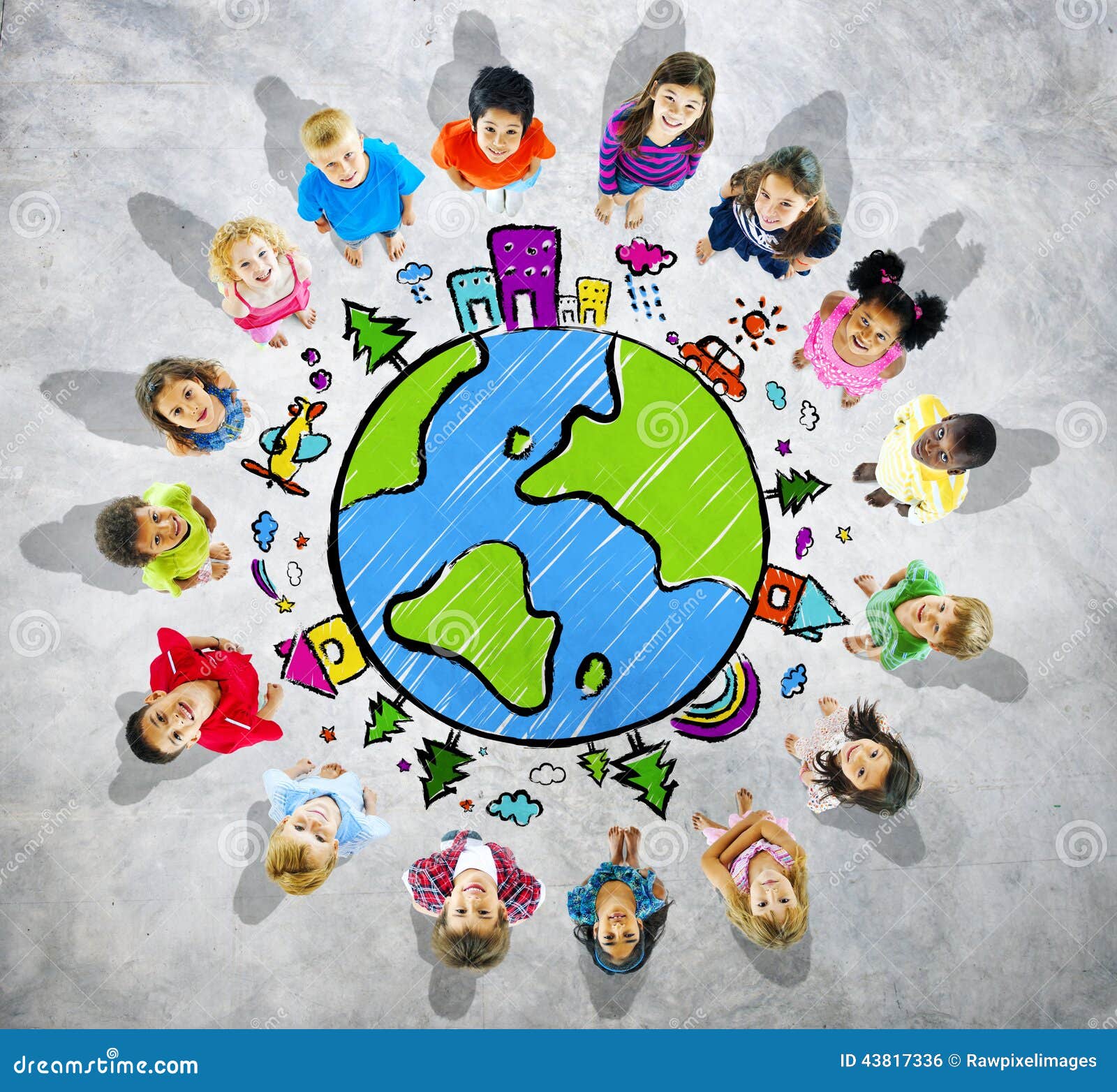 Group of Kids Looking Up with Globe Symbol Stock Photo - Image of ...
