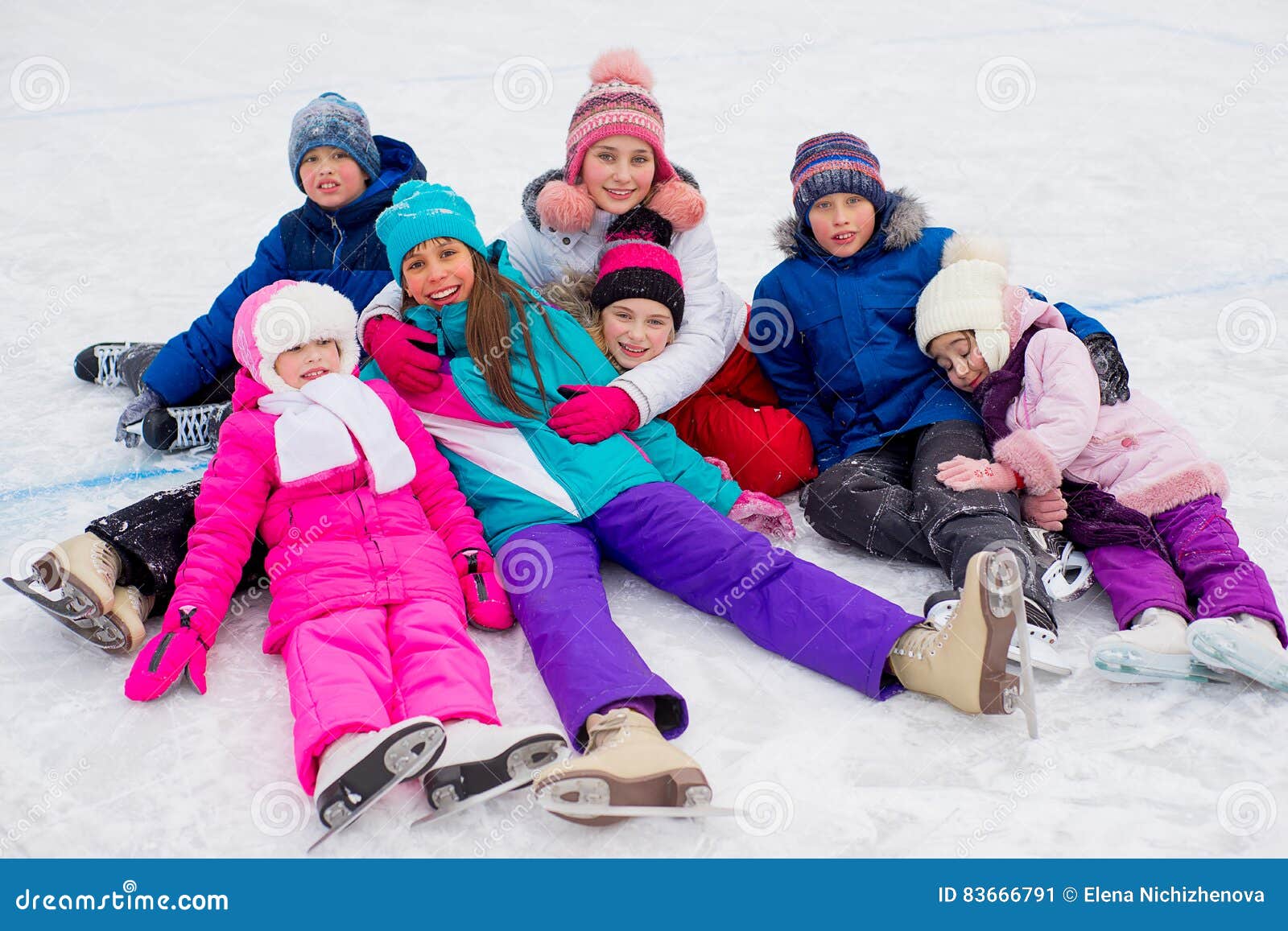 Group of Kids Lying on the Ice Stock Image - Image of girl, holiday ...