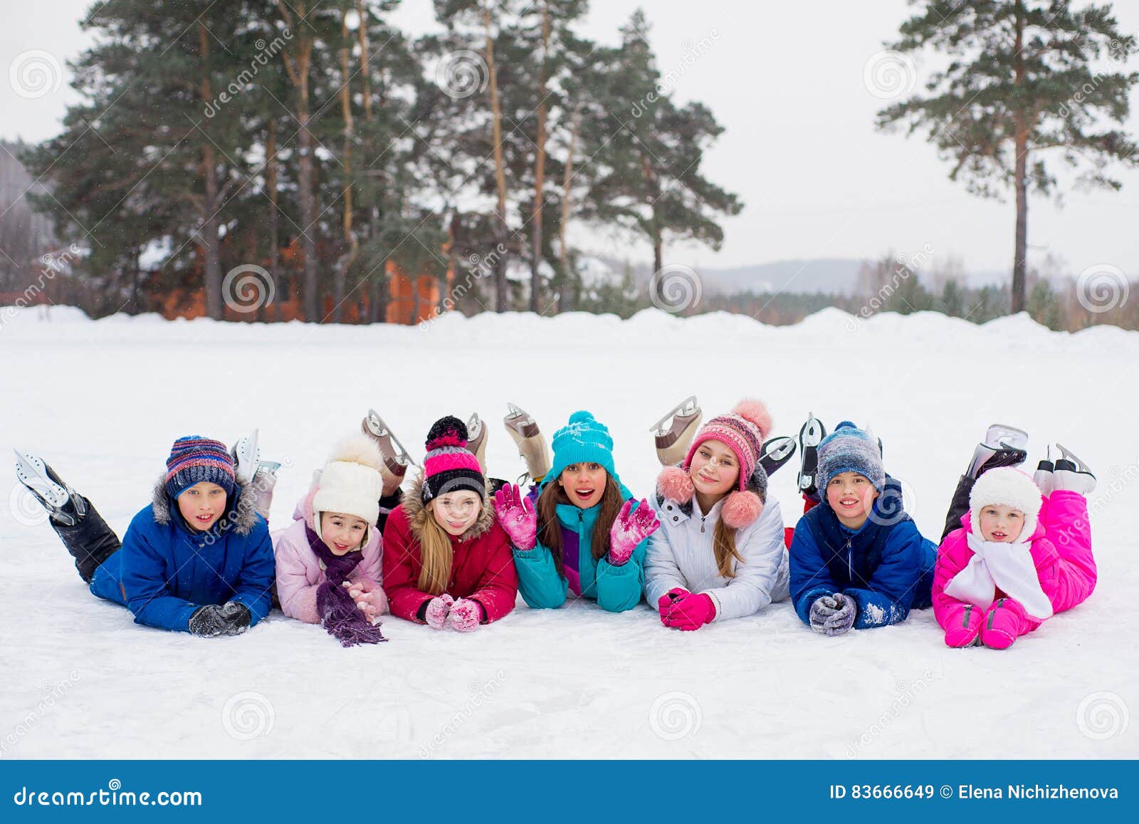 Group of Kids Lying on the Ice Stock Image - Image of cold, girl: 83666649