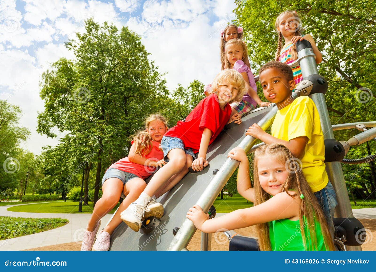 Group Of Kids On Playground Construction Together Stock Photo - Image ...