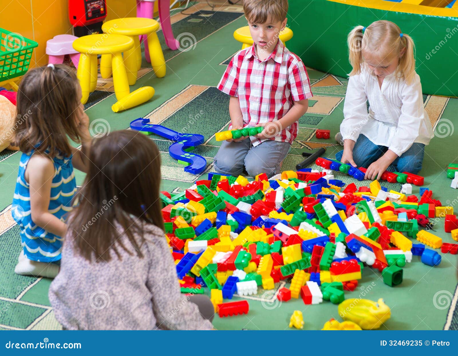 Group of Kids Playing with Colorful Constructor Stock Image - Image of ...