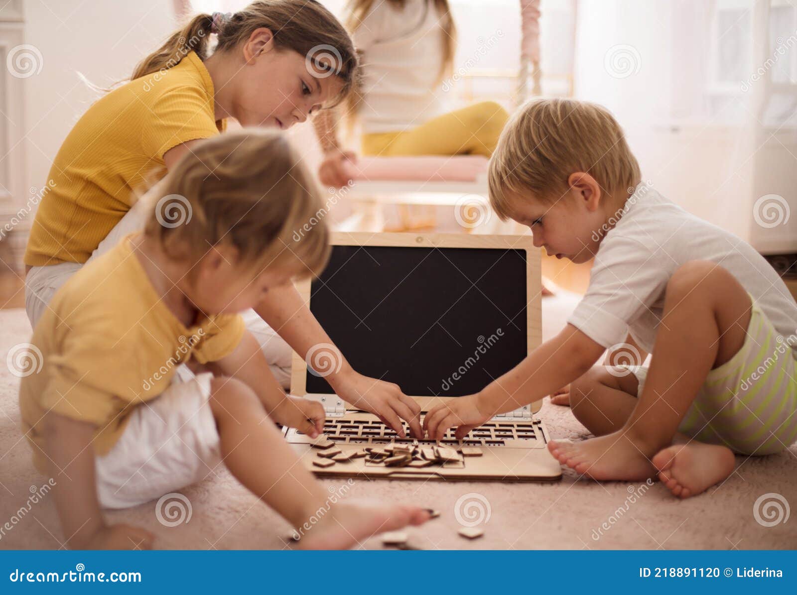 Kids Playing Interactive Games Stock Photo - Image of bedroom, group ...