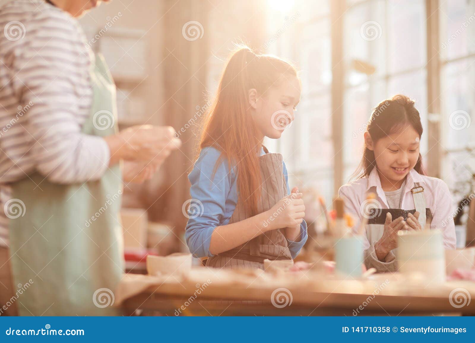 Group of Kids in Pottery Workshop Stock Photo - Image of cheerful ...